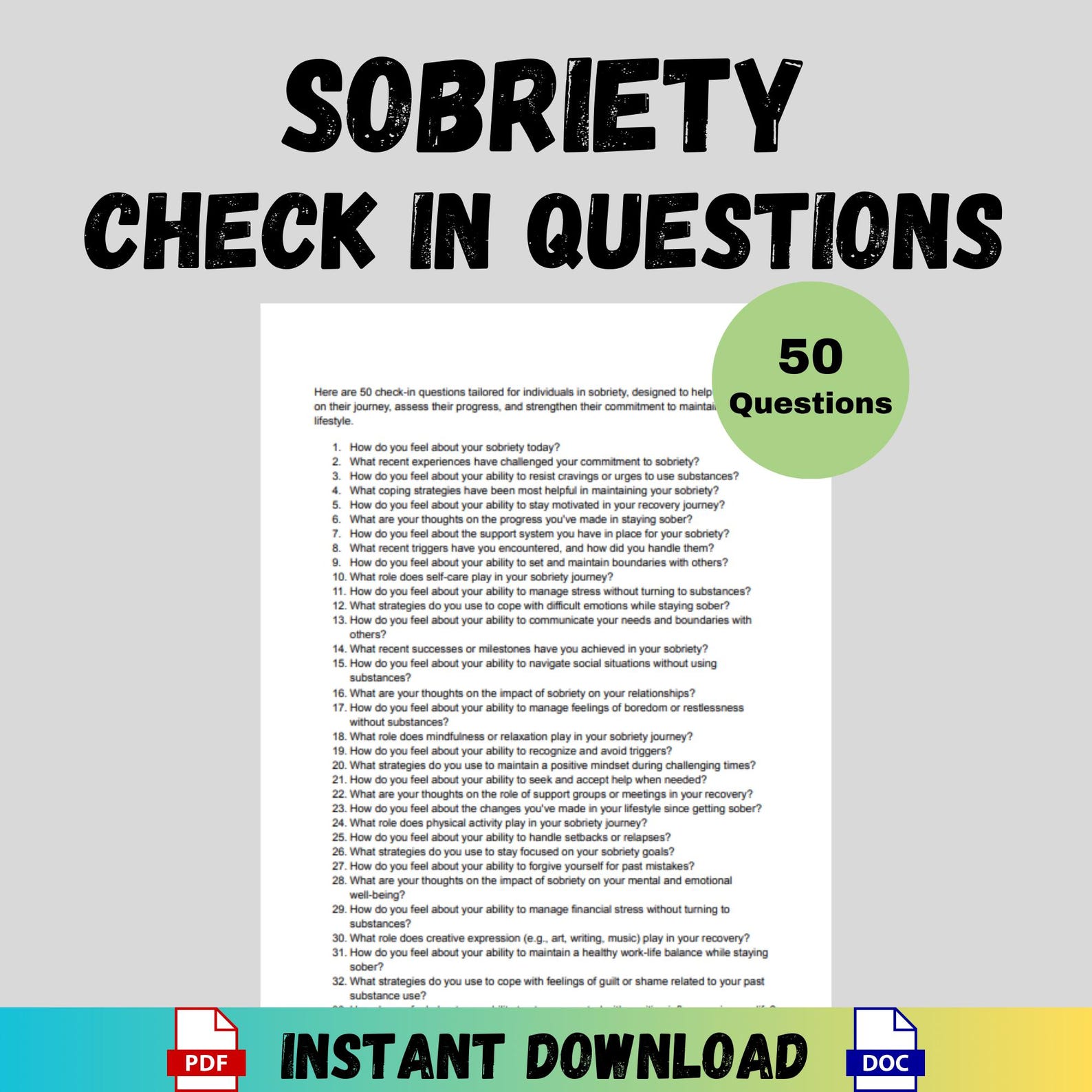 Sobriety Therapy Check in Questions Sobriety Counseling Tools Therapist ...