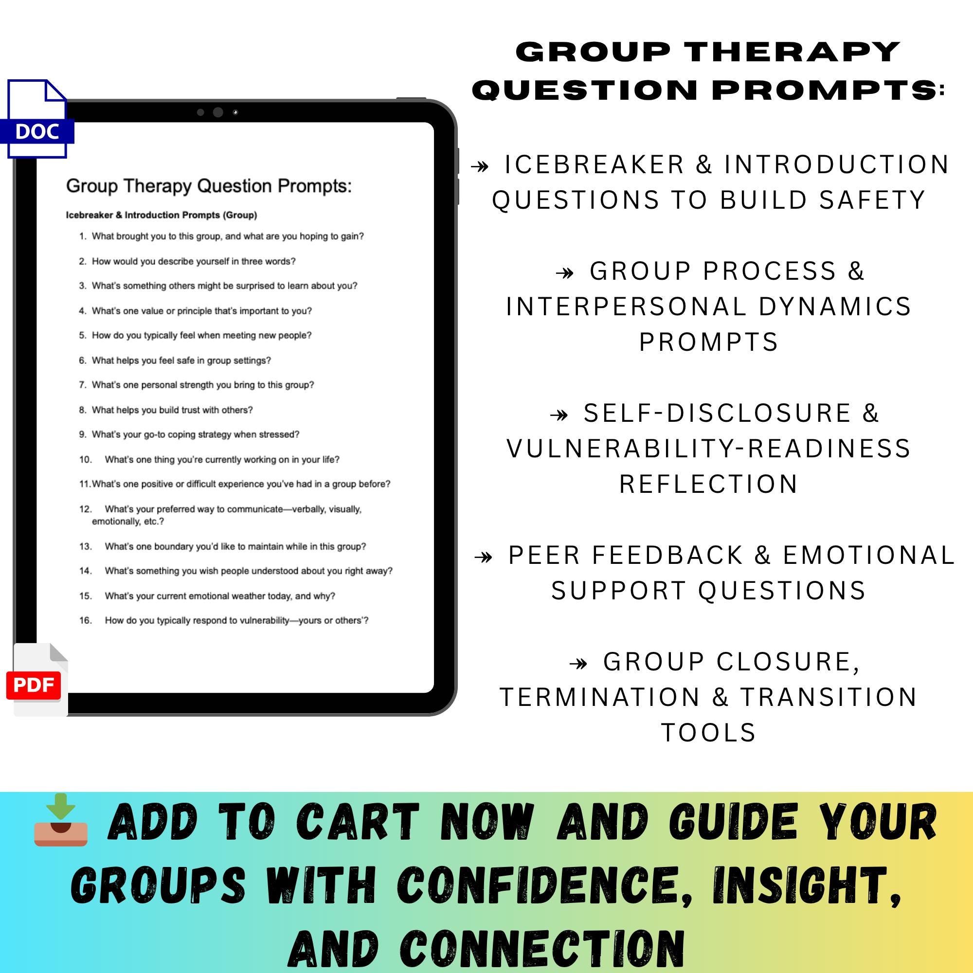 Group Therapy Prompts Icebreakers Sharing Feedback Closure Process ...