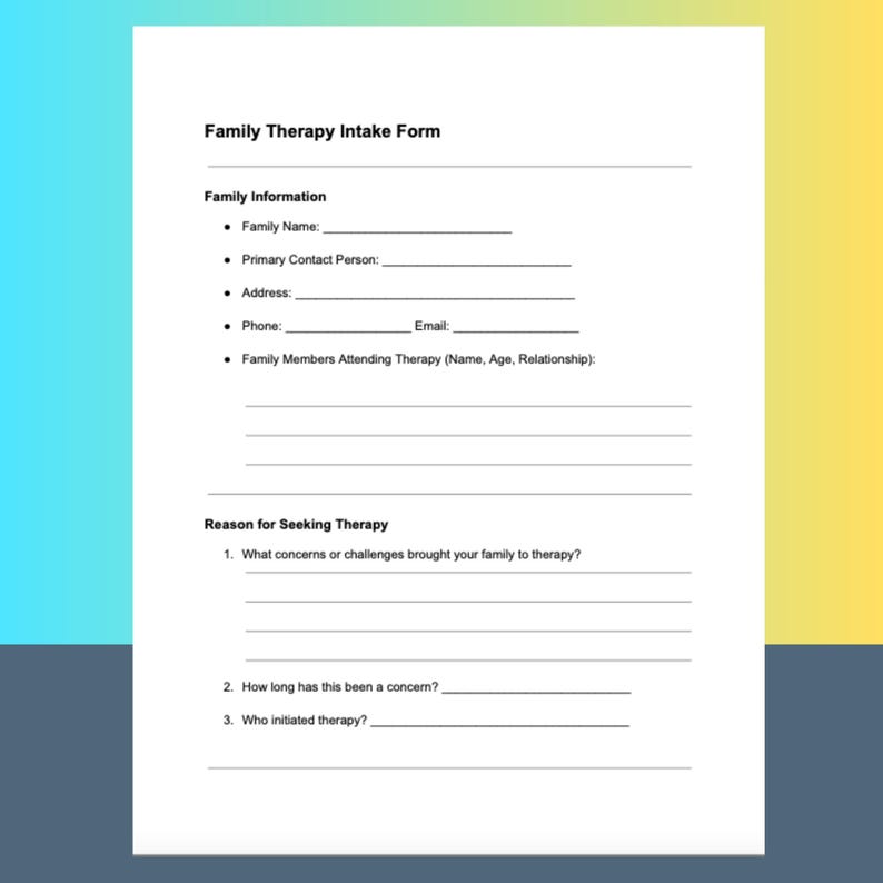 Family Therapy Intake Form Therapist Tool Counseling Assessment ...