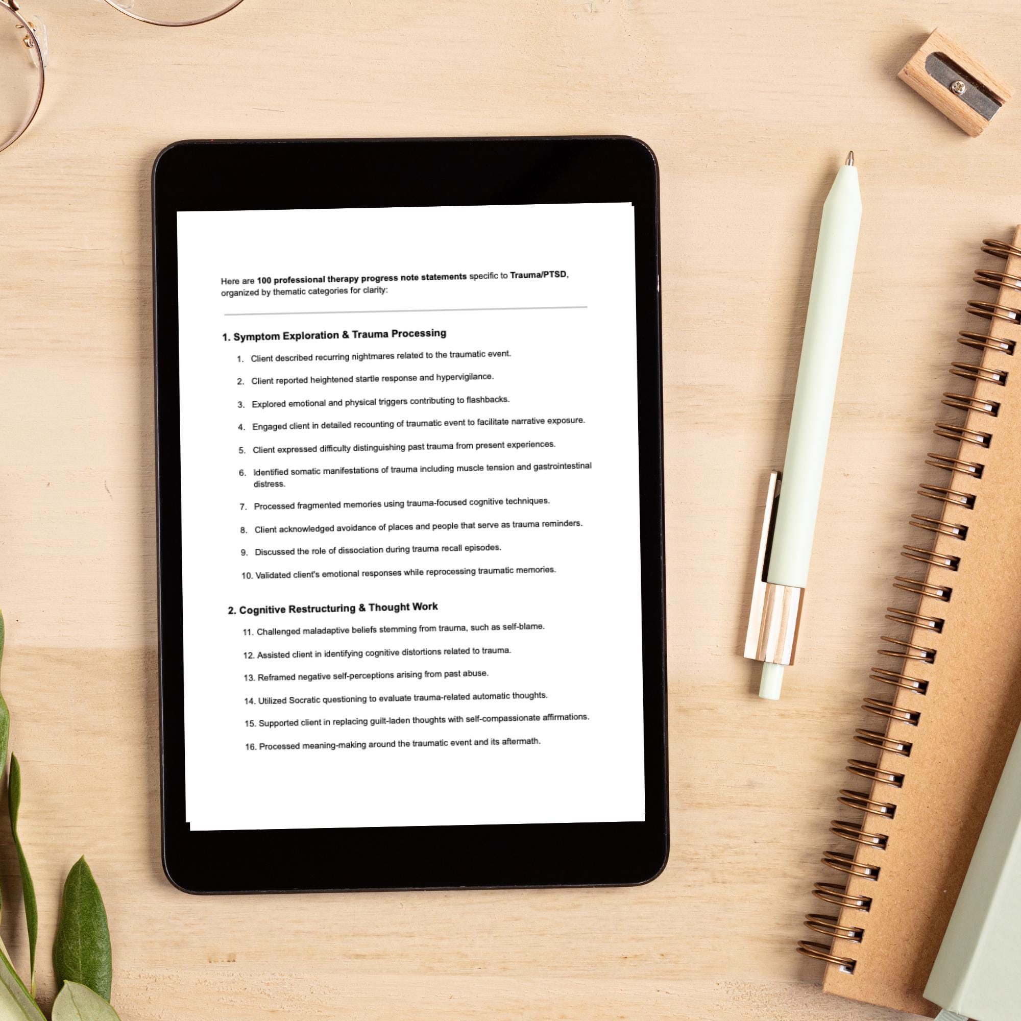 Trauma PTSD Progress Note Statements Therapist SOAP DAP Clinical ...