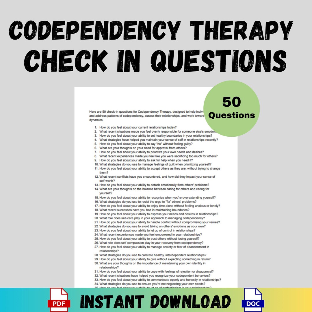 Codependency Therapy Check in Questions Counseling Tools Therapist ...