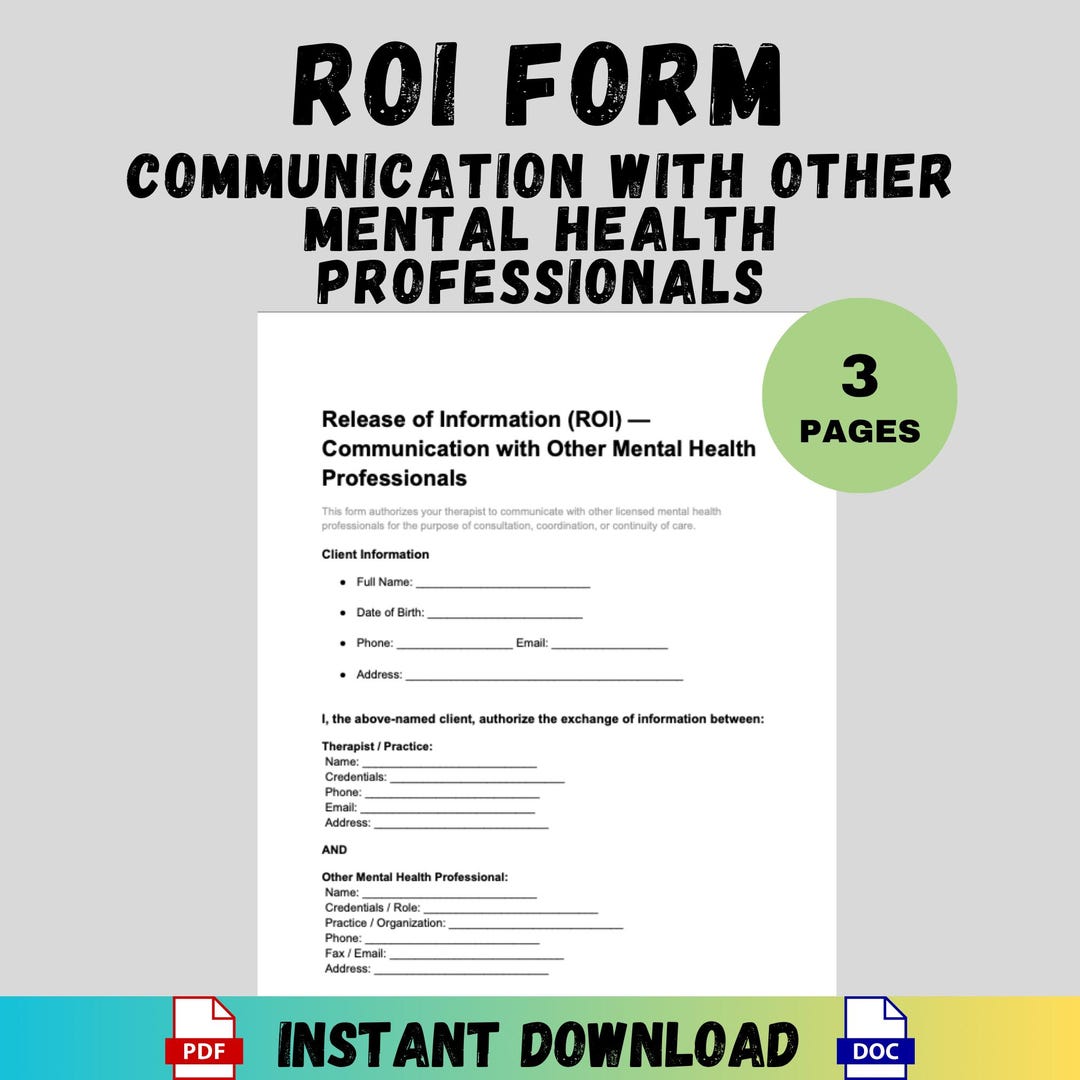Release of Information Mental Health ROI Form Therapist Tool Editable ...