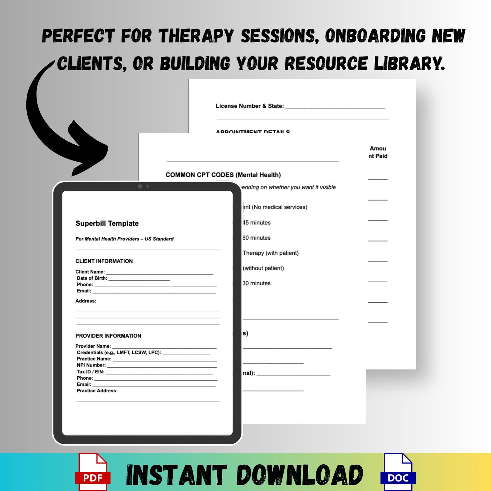 Superbill Template Editable Therapy Superbill Form Counseling Insurance ...