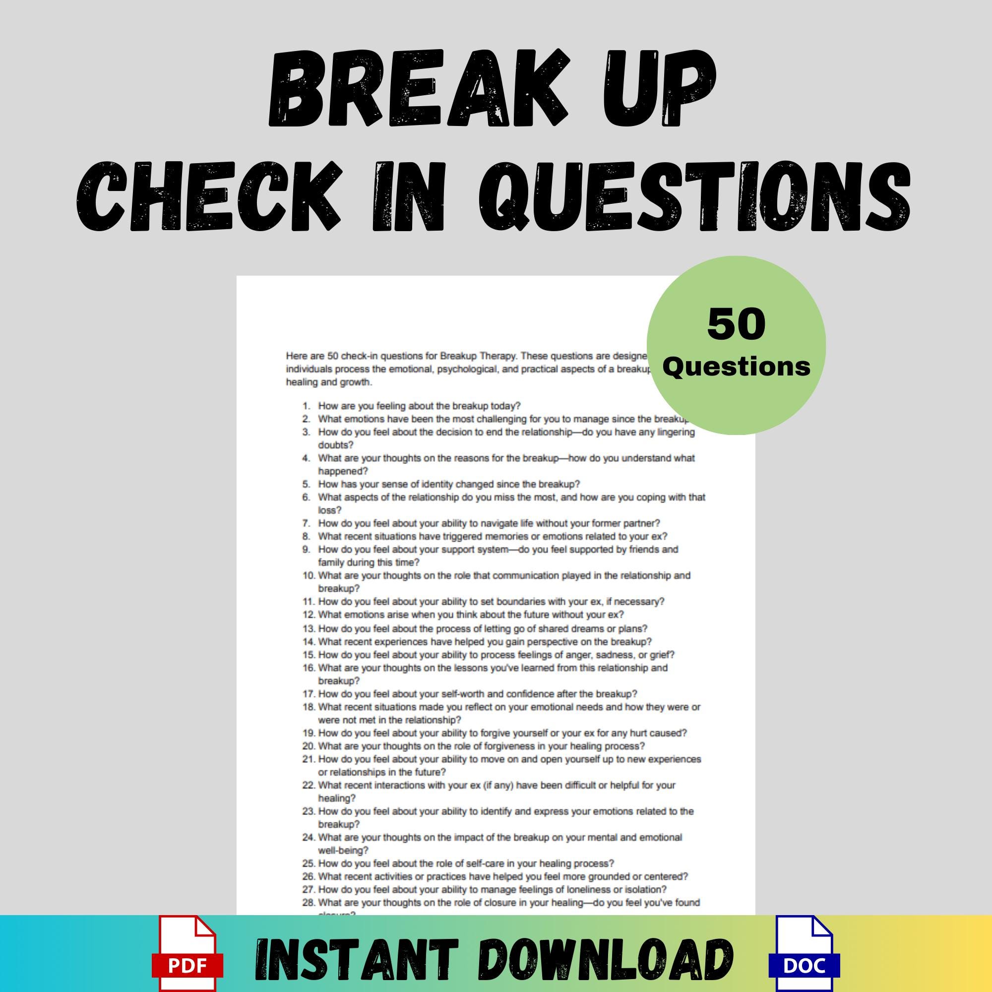 Breakup Therapy Check in Questions Relationship Counseling Tools ...