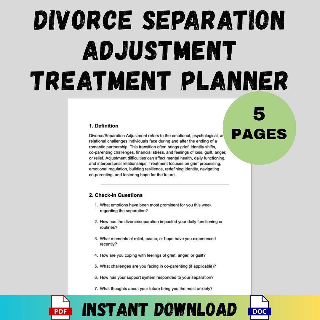 Divorce Separation Treatment Planner for Therapists Adjustment ...