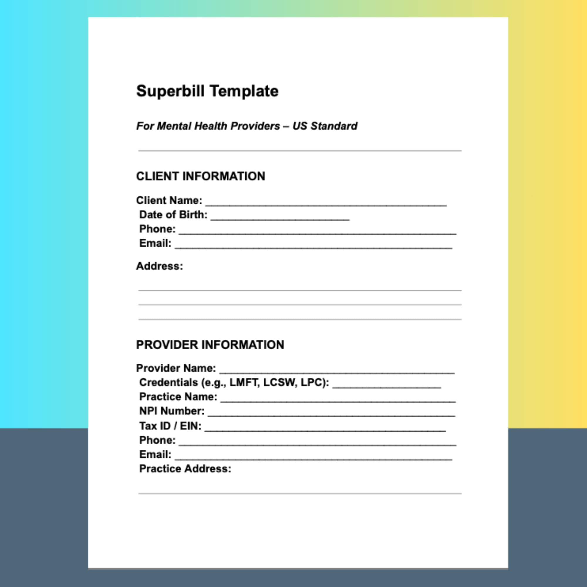 Superbill Template Editable Therapy Superbill Form Counseling Insurance ...