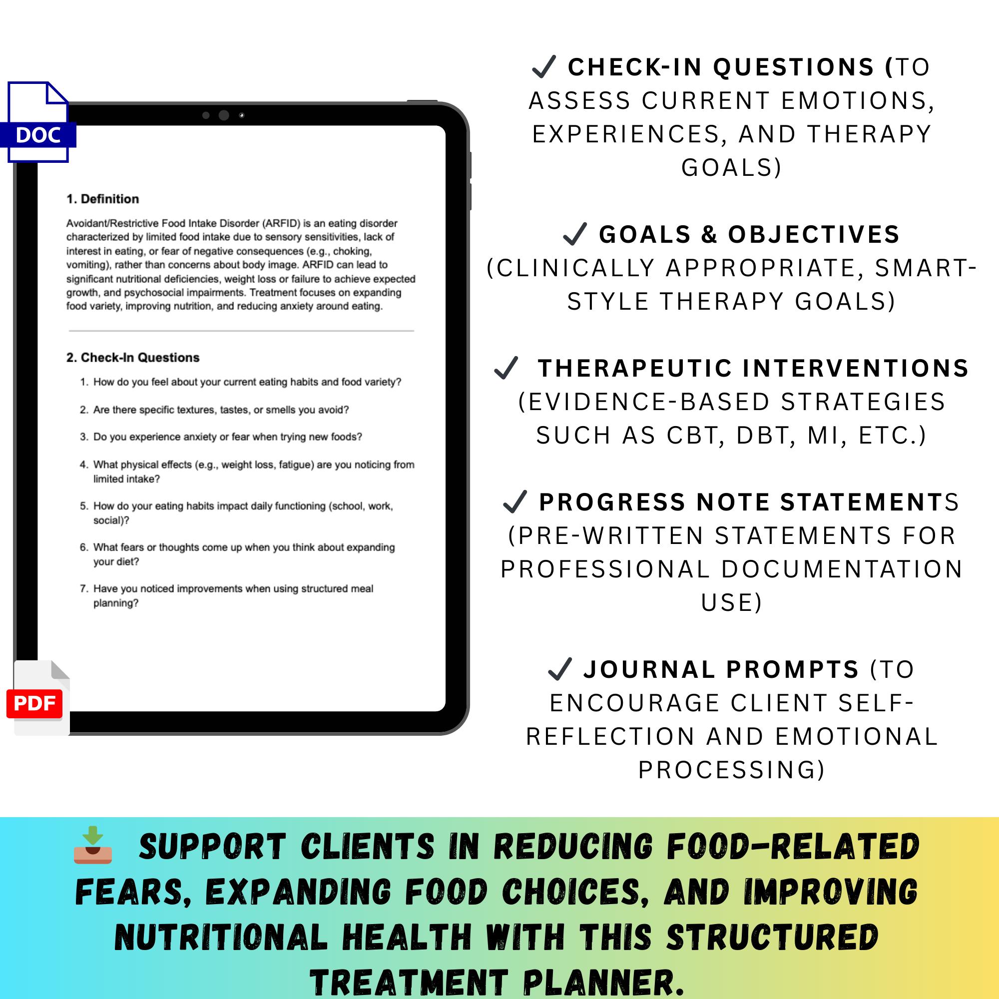 ARFID Treatment Planner Avoidant Restrictive Food Intake Disorder ...