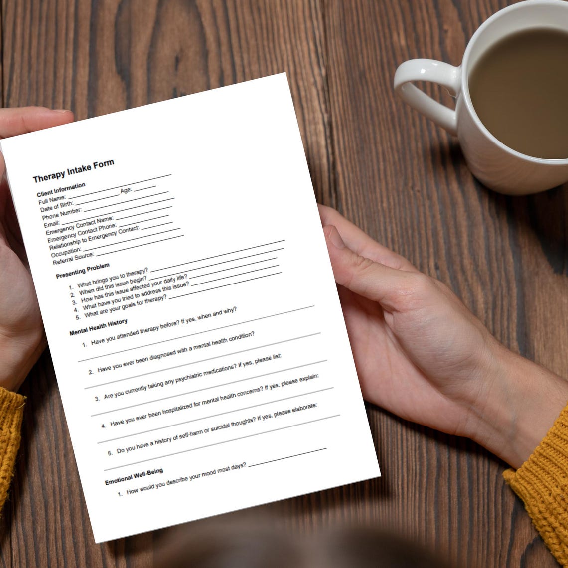 Therapy Intake Form Printable Counseling Client Intake Template ...
