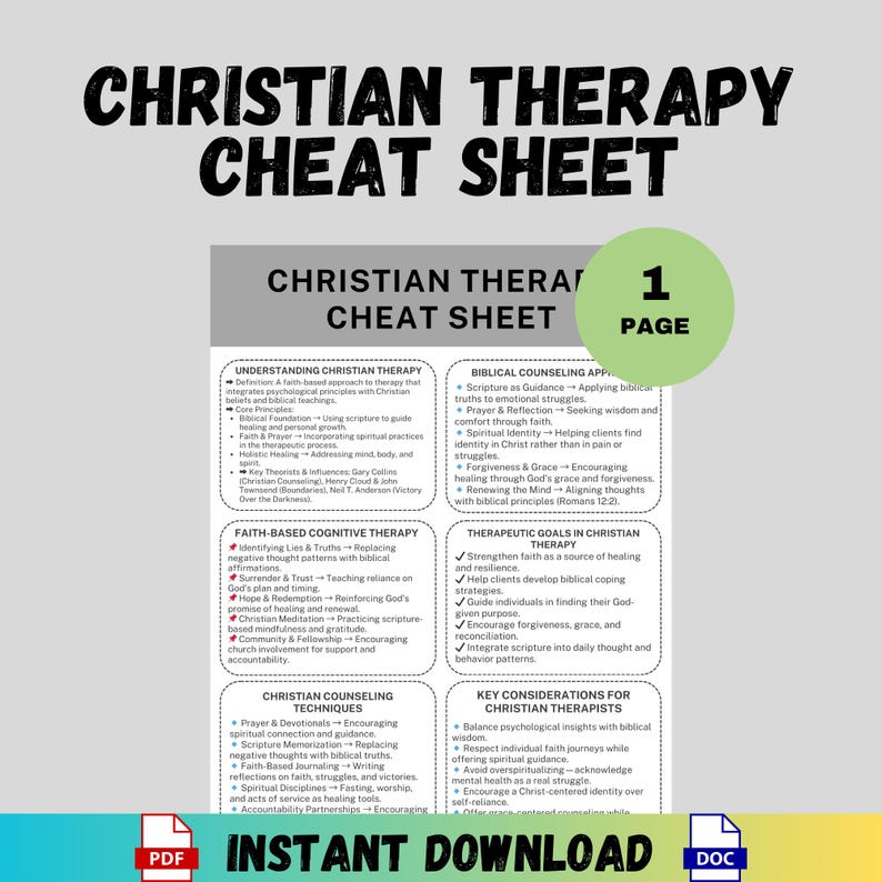 Christian Therapy Cheat Sheet Faith-based Counseling Guide Biblical ...
