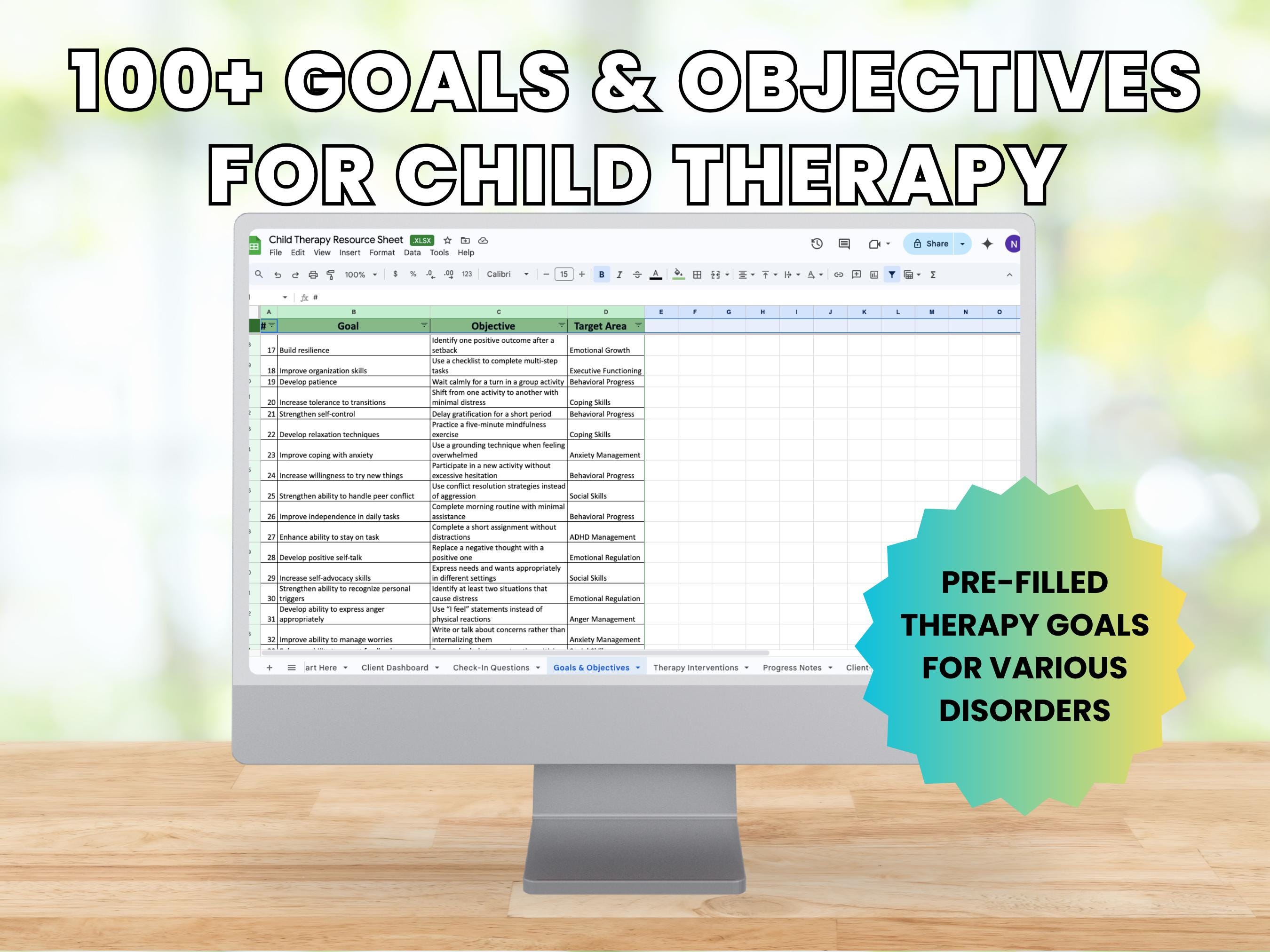 Child Therapy Tracker Printable SOAP Notes Goal Setting Therapist ...