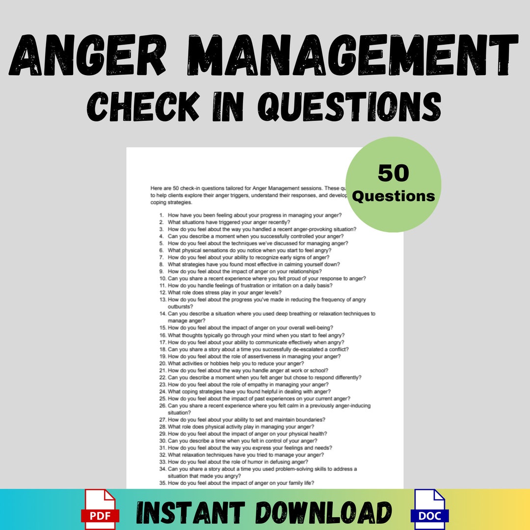 Anger Management Session Check in Questions Counseling Tools Therapist ...