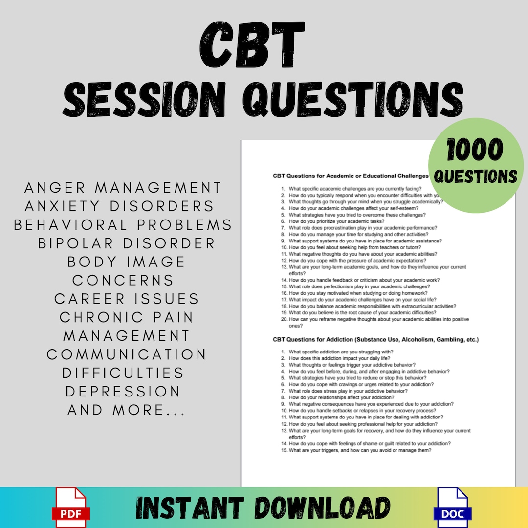 CBT Session Therapy Questions Emotionally Engaging Counseling Questions Therapy Questionnaire ...