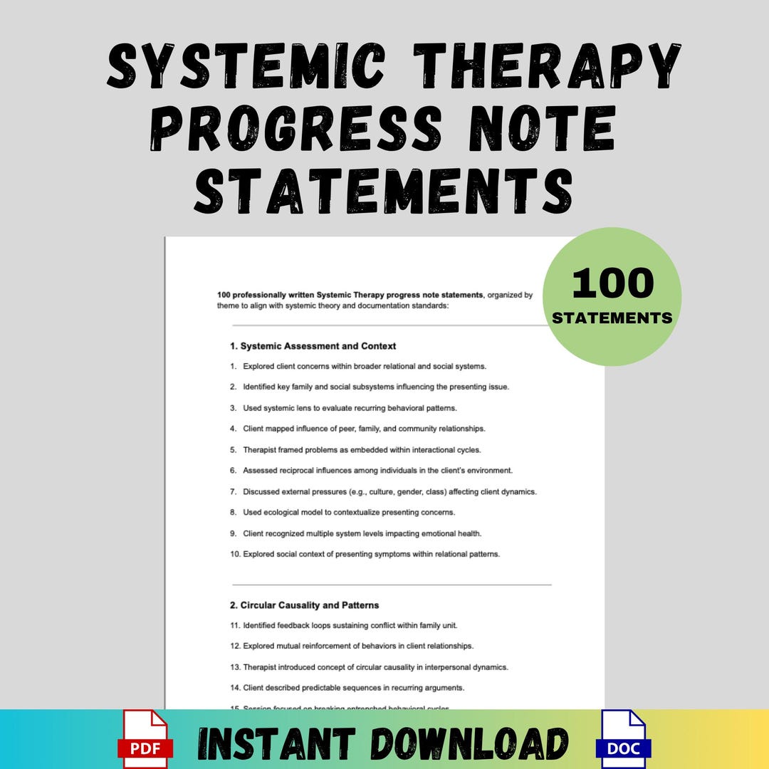 Systemic Therapy Progress Notes for Therapists Social Workers Lmfts ...