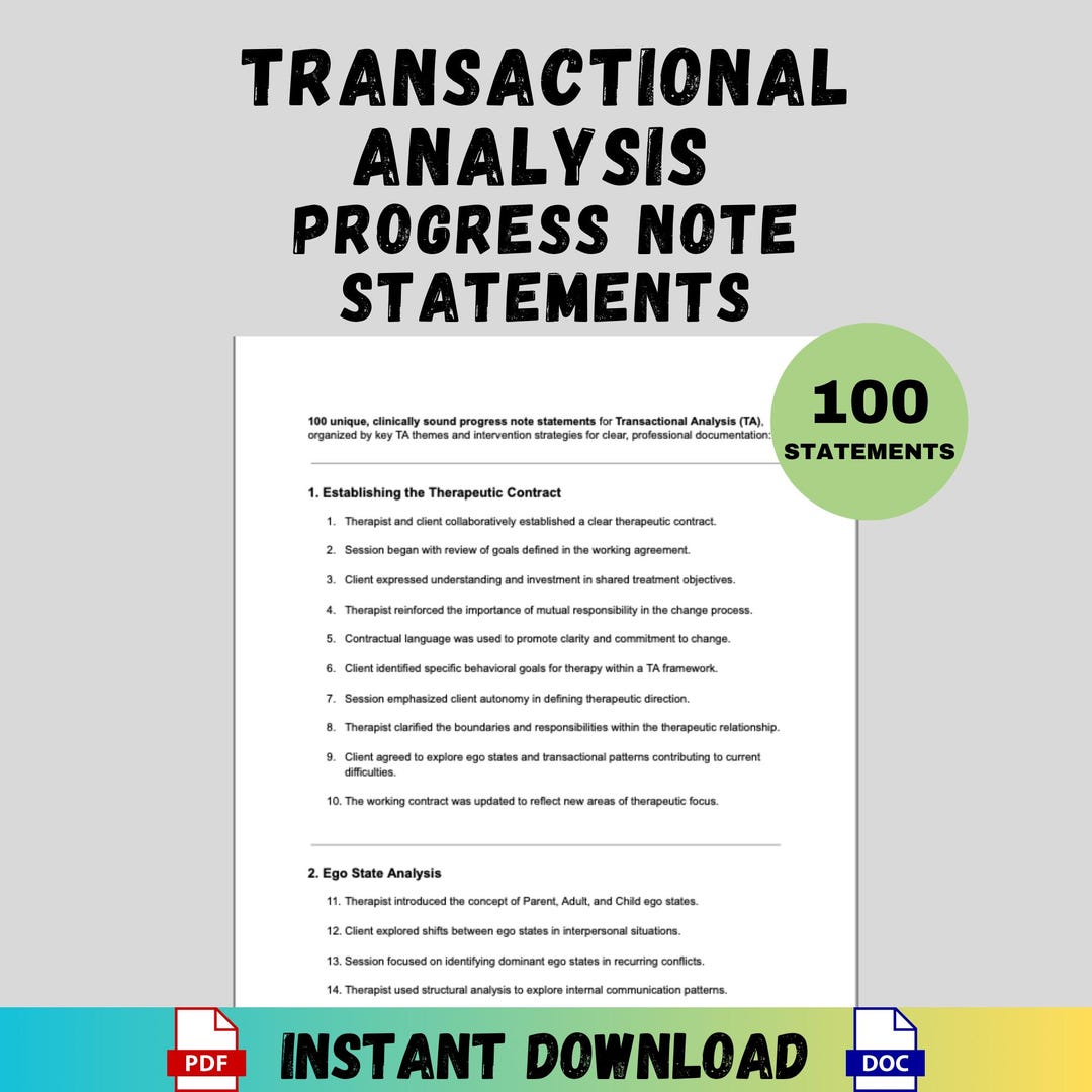 Transactional Analysis Progress Notes Therapy Documentation Tool ...