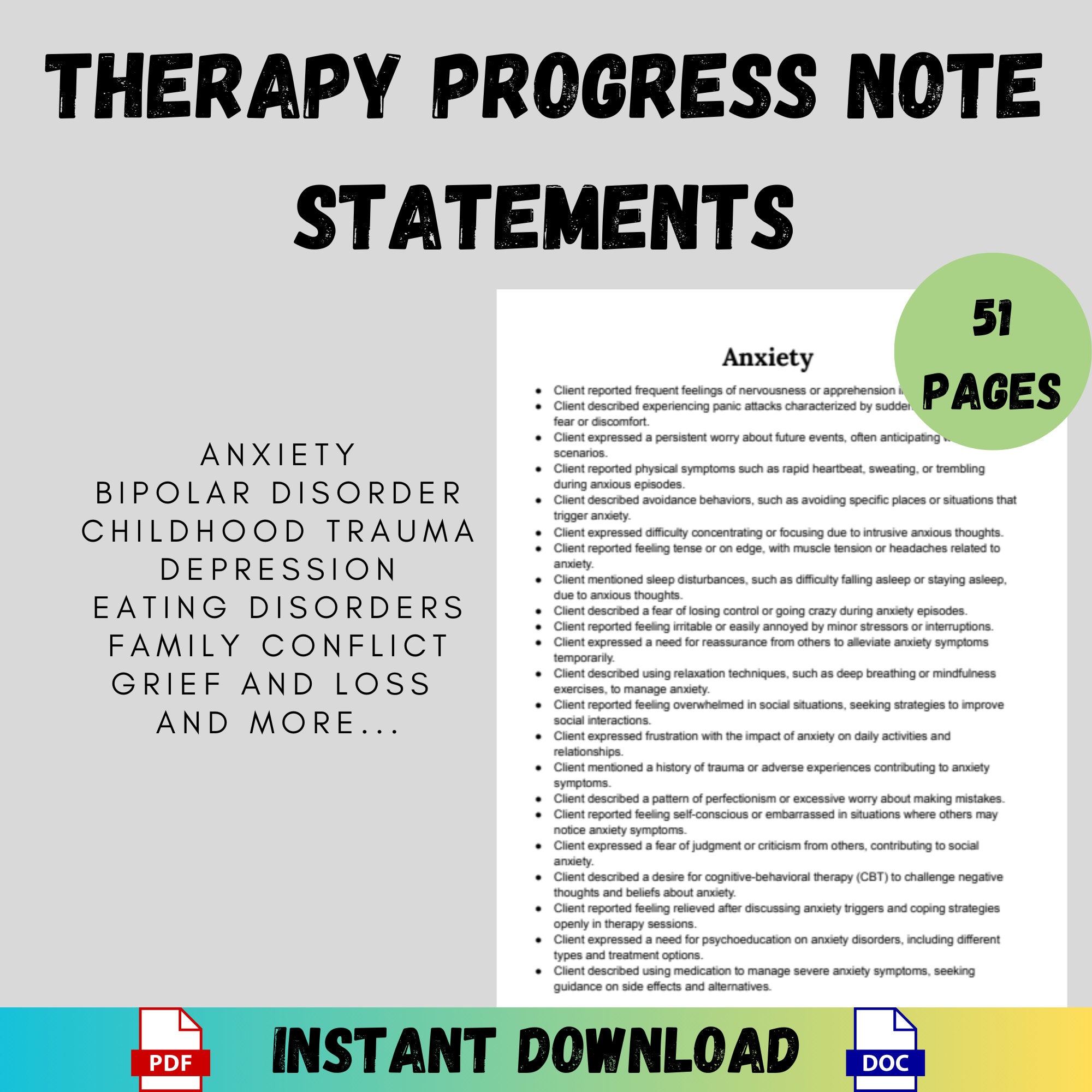 Therapy Progress Note Statements Therapist Progress Notes Psychotherapy ...