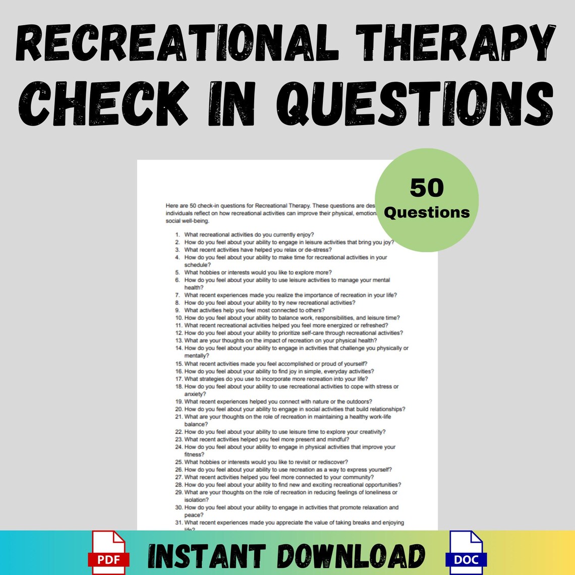 Recreational Therapy Check in Questions Counseling Tools Therapy ...