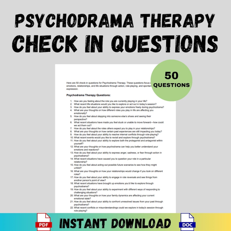 Psychodrama Therapy Check-in Questions Printable PDF and Word Doc ...