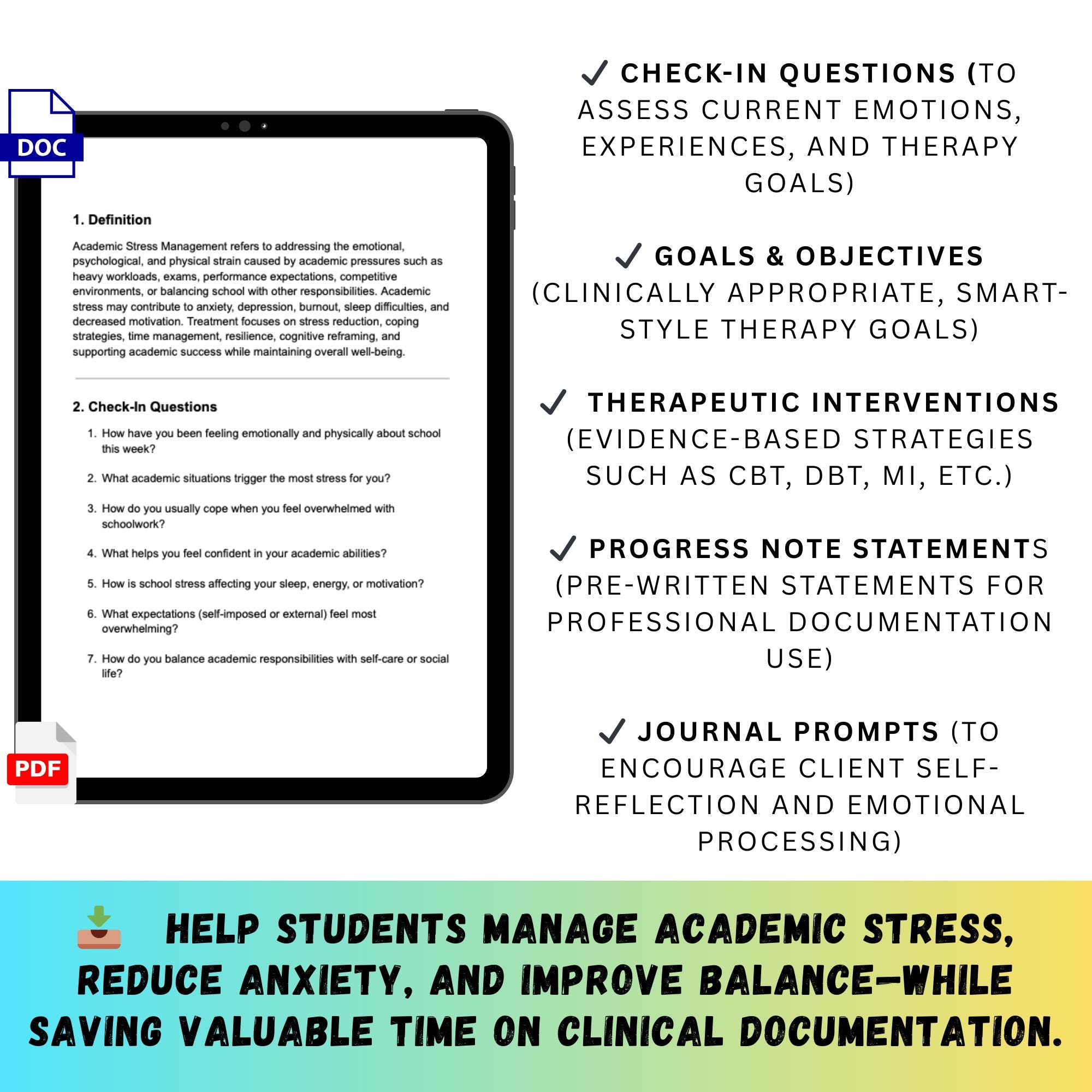 Academic Stress Management Treatment Planner Therapists Counseling ...