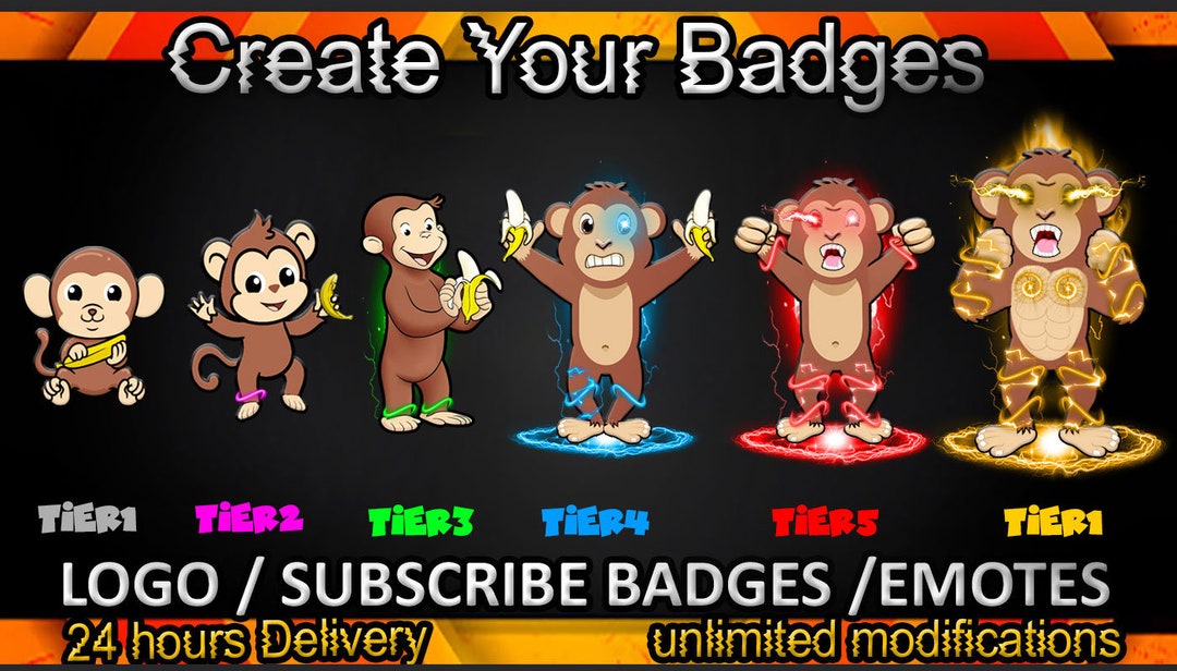 Monkey Twitch Sub Badges / Monkey Twitch Emotes/ Monkey Badges for ...