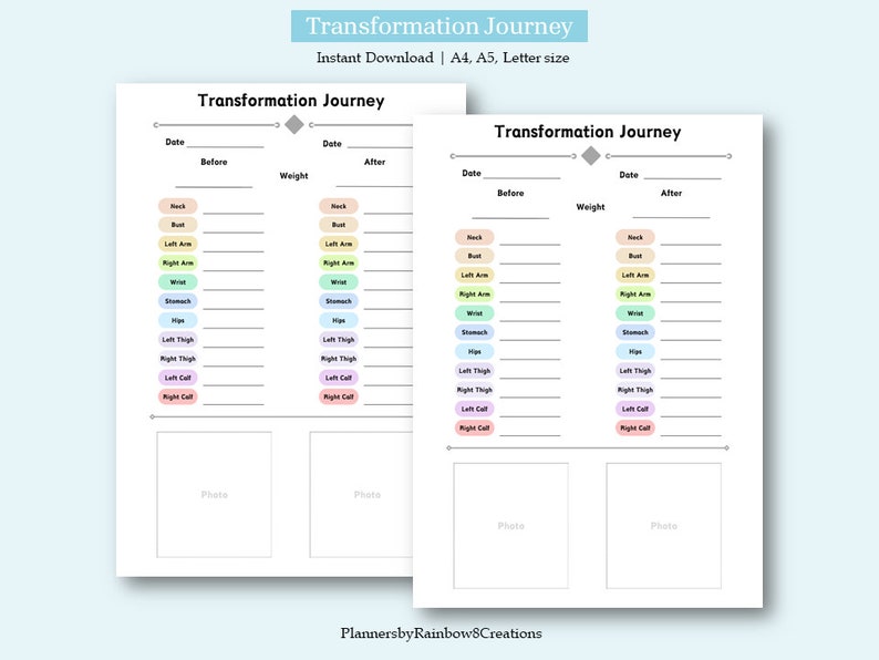 Weight Loss Tracker Printable Body Measurement Chart Weight Loss ...