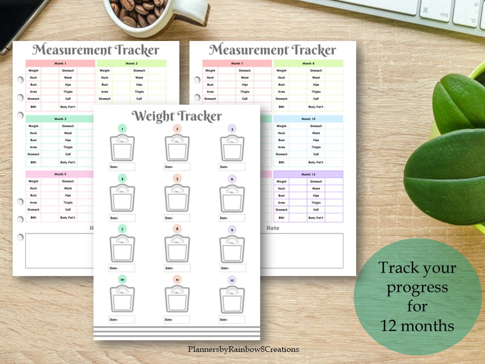 Weight Loss Tracker, Printable, Digital, Editable PDF, 12 Month Weight ...