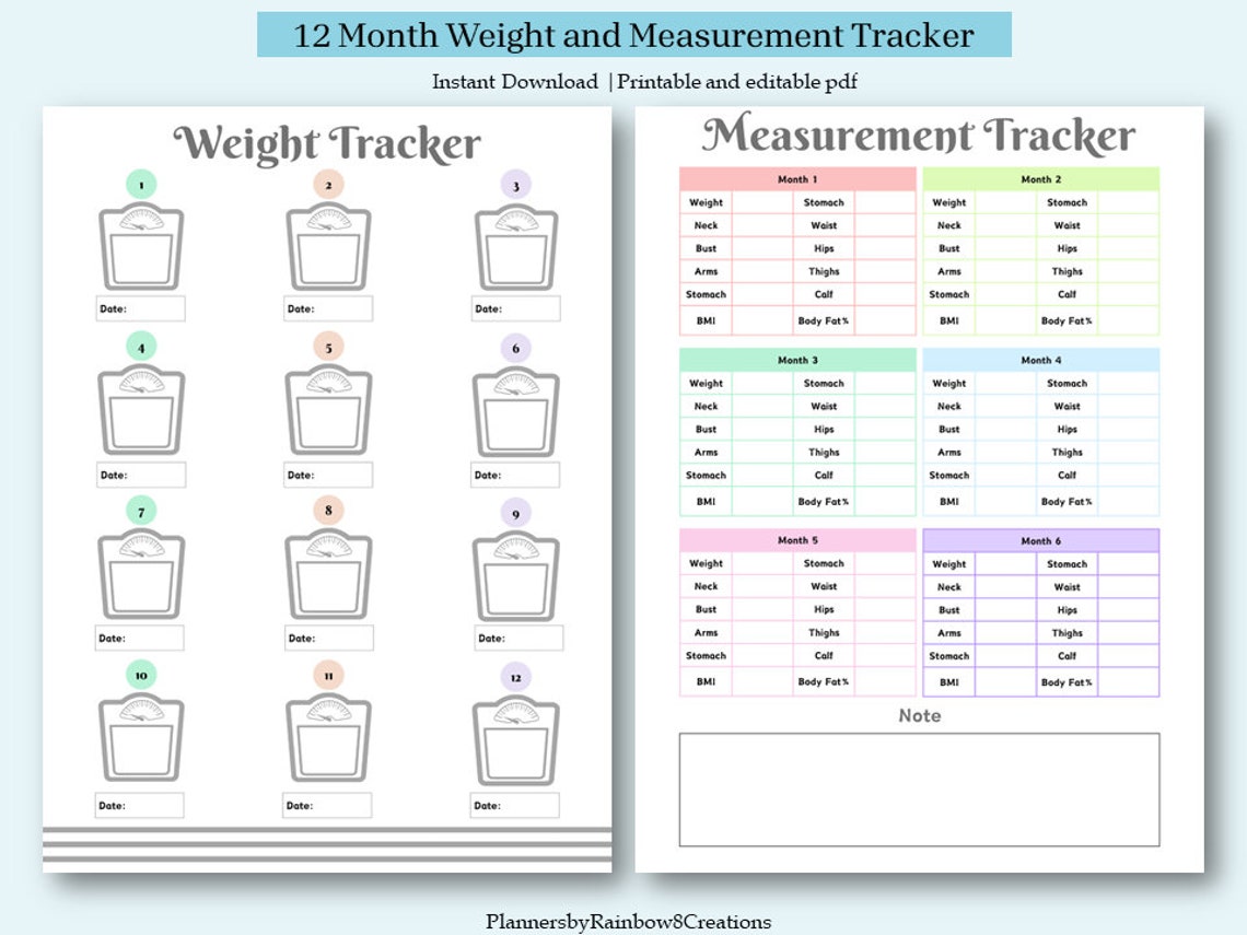 Weight Loss Tracker, Printable, Digital, Editable PDF, 12 Month Weight ...