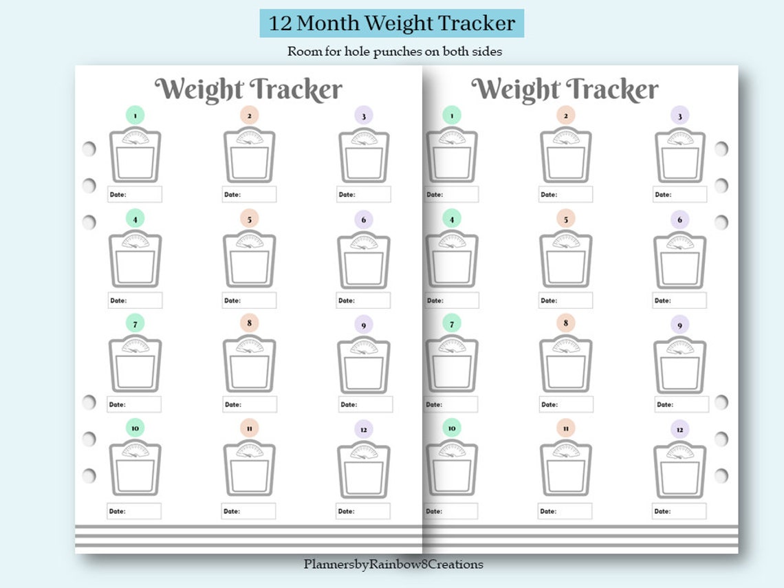 Weight Loss Tracker, Printable, Digital, Editable PDF, 12 Month Weight ...