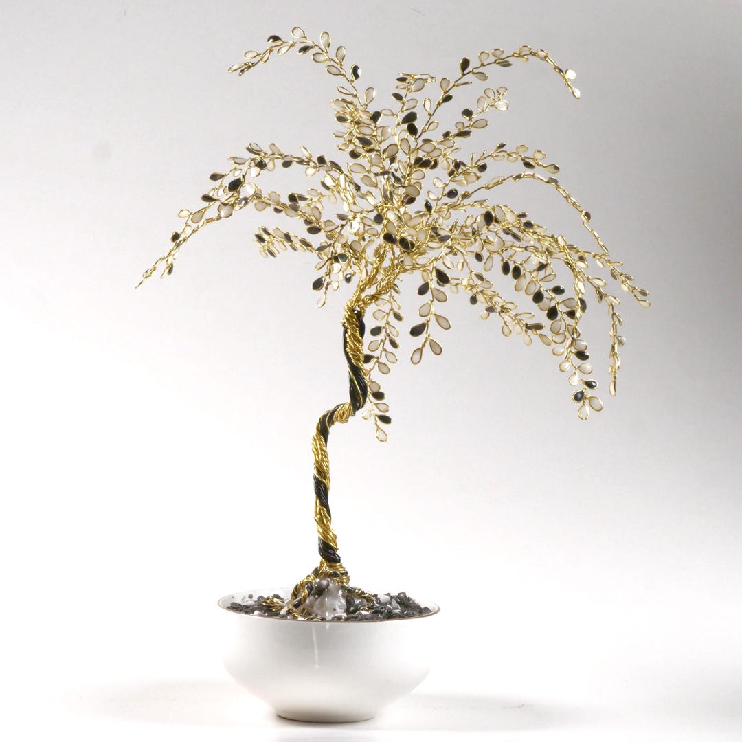 Gilded Wire Tree Bonsai Sculpture, Golden Color Unique Home Decor Art ...