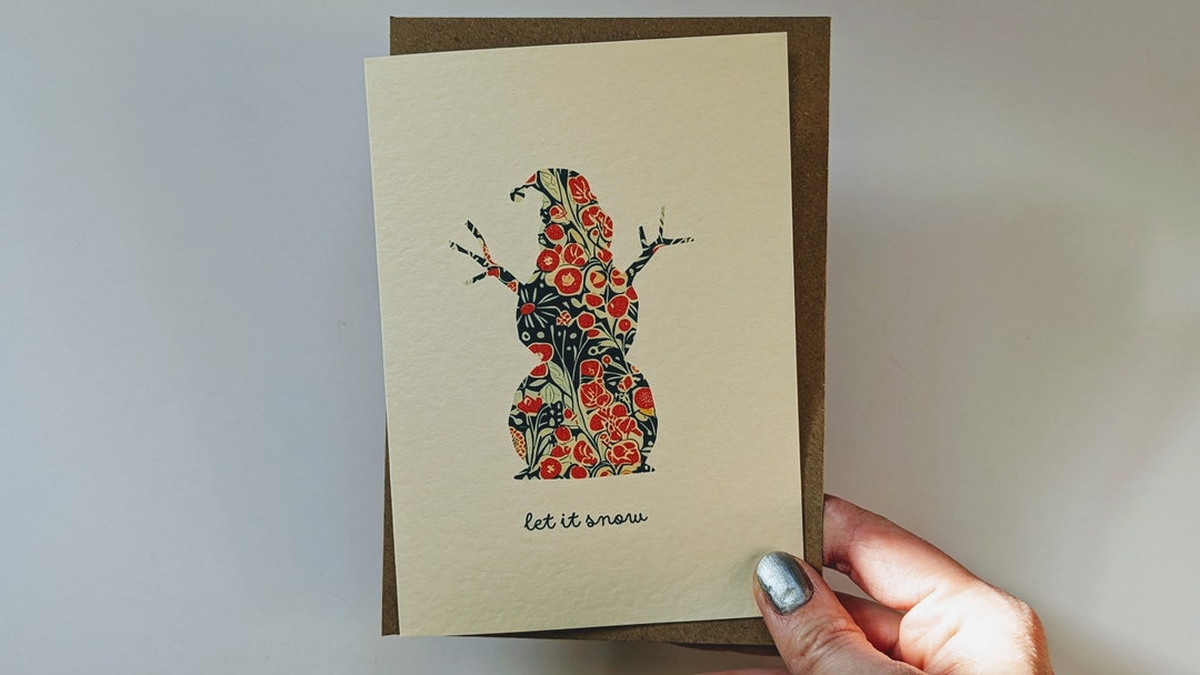 Let It Snow Snowman Christmas Card, Merry Christmas, Botanical Snowman ...