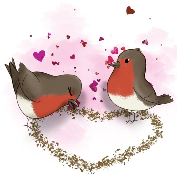 Downloadable Digital Illustration Robin in Love - Etsy
