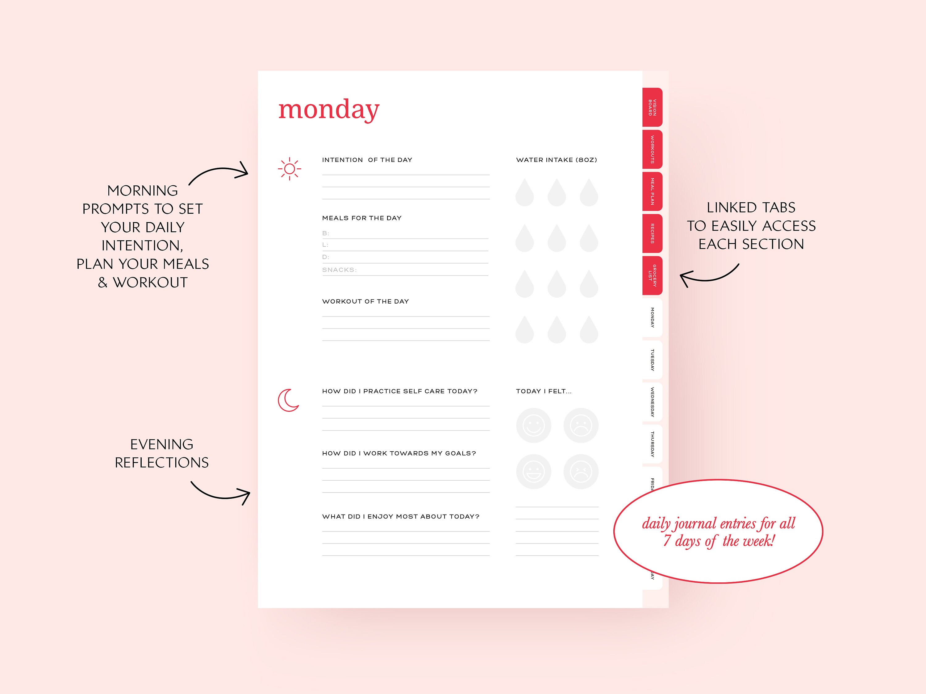 Digital Wellness Planner That Girl 7 Day Journal Digital - Etsy