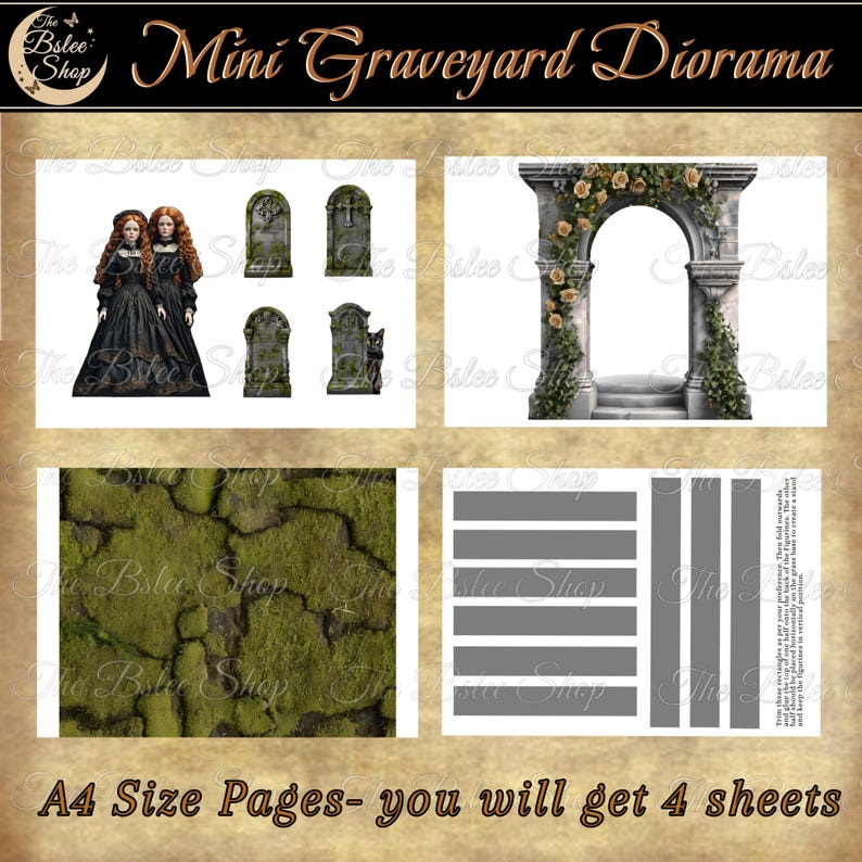 Victorian Twins in the Graveyard Diorama, Miniature Halloween Decor ...