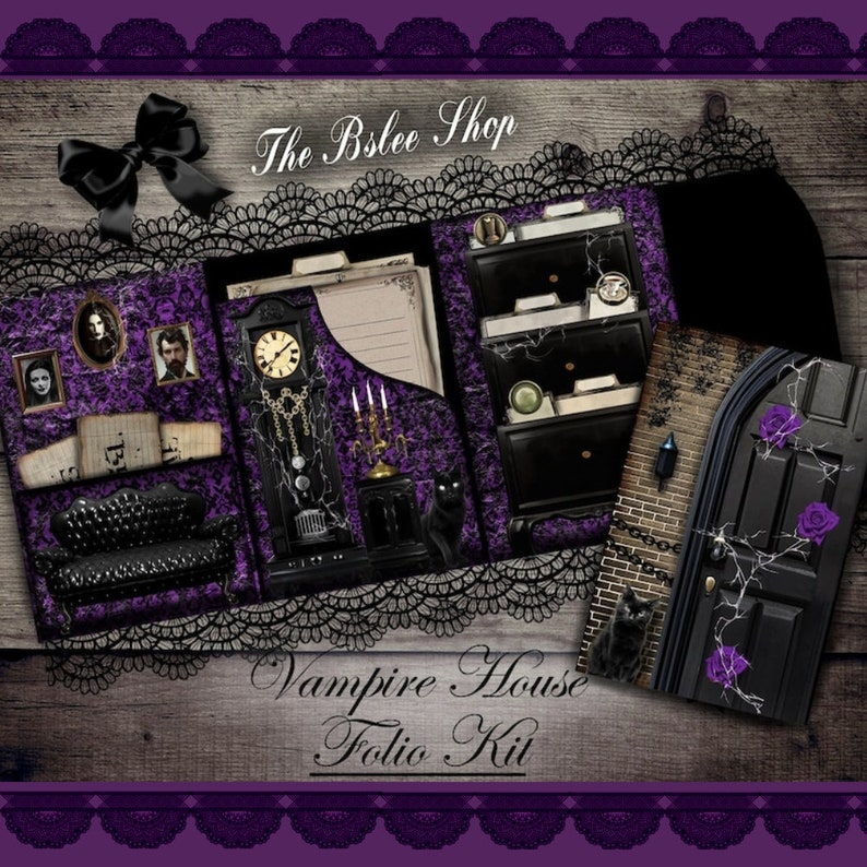 Gothic Purple Vampire Folio, Gothic Dollhouse Folio, Printable Horror ...