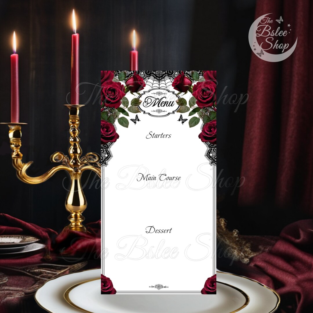 Luxury Gothic Menu, Editable Dinner Menu, Birthday Tableware Decor ...