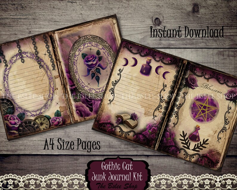 Gothic Purple Junk Journal Pages Printable Vintage Journal - Etsy