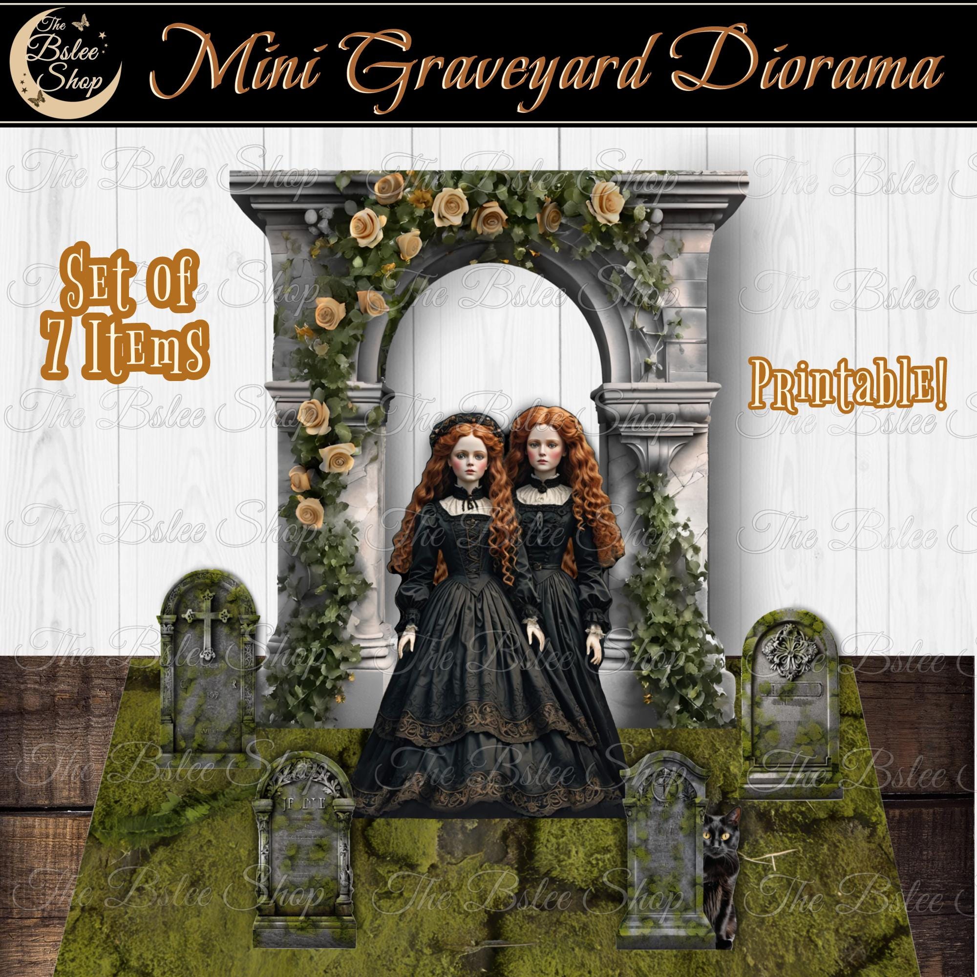 Victorian Twins in the Graveyard Diorama, Miniature Halloween Decor ...