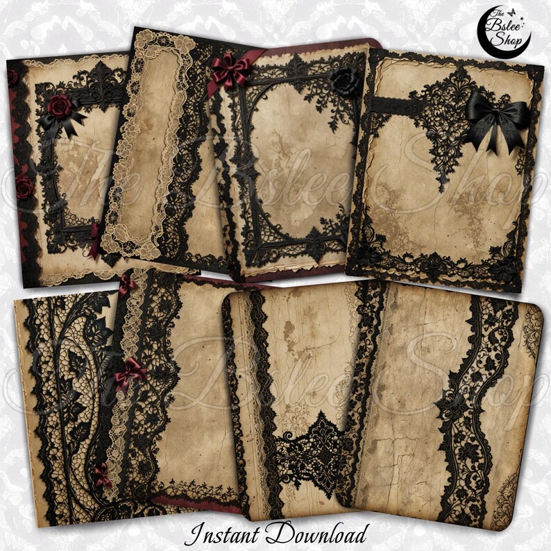 Gothic Lace Cards, Shabby Writing Cards, Goth Romance Junk Journal ...