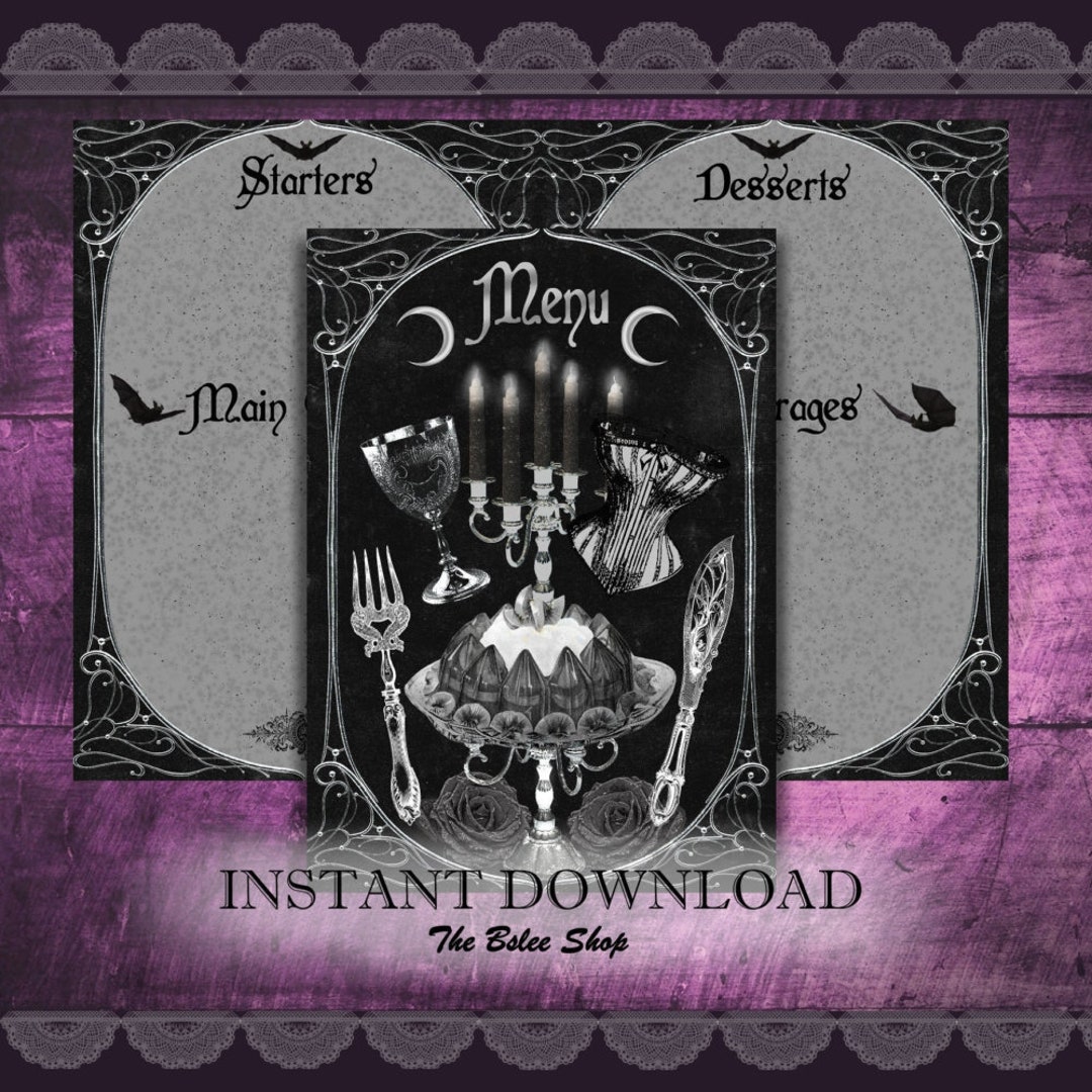 Printable Gothic Menu, Halloween Writing Menu, Vampire Menu, Gothic ...