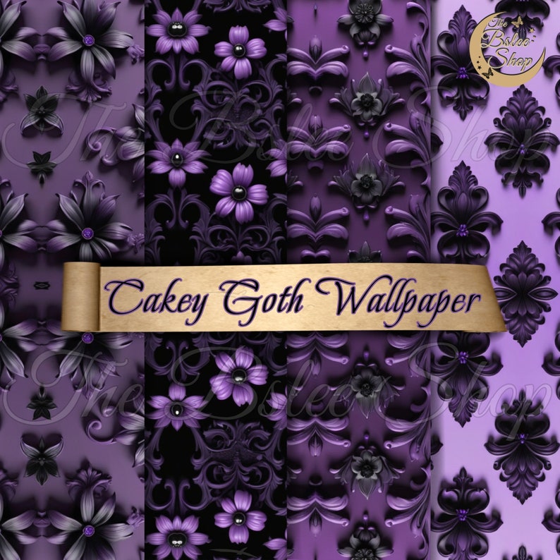 Gothic Purple Wallpaper, Floral Dollhouse Decor, Cakey Texture Paper ...