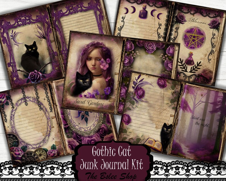Gothic Purple Junk Journal Pages, Printable Vintage Journal Paper ...