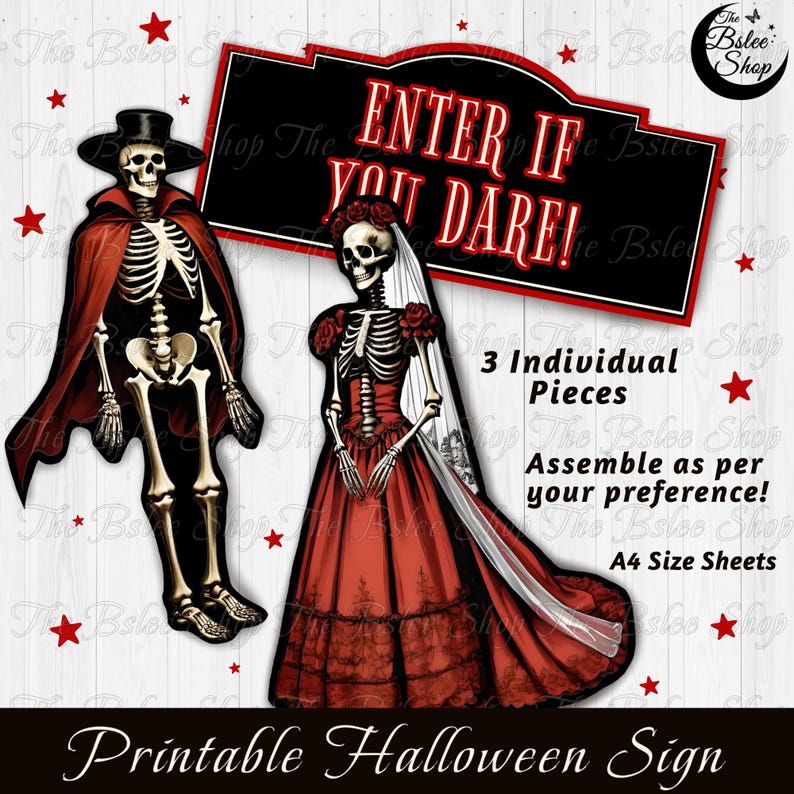 Halloween Door Sign, Skeleton Party Sign, Spooky Decor, DIY Sign, Skull ...