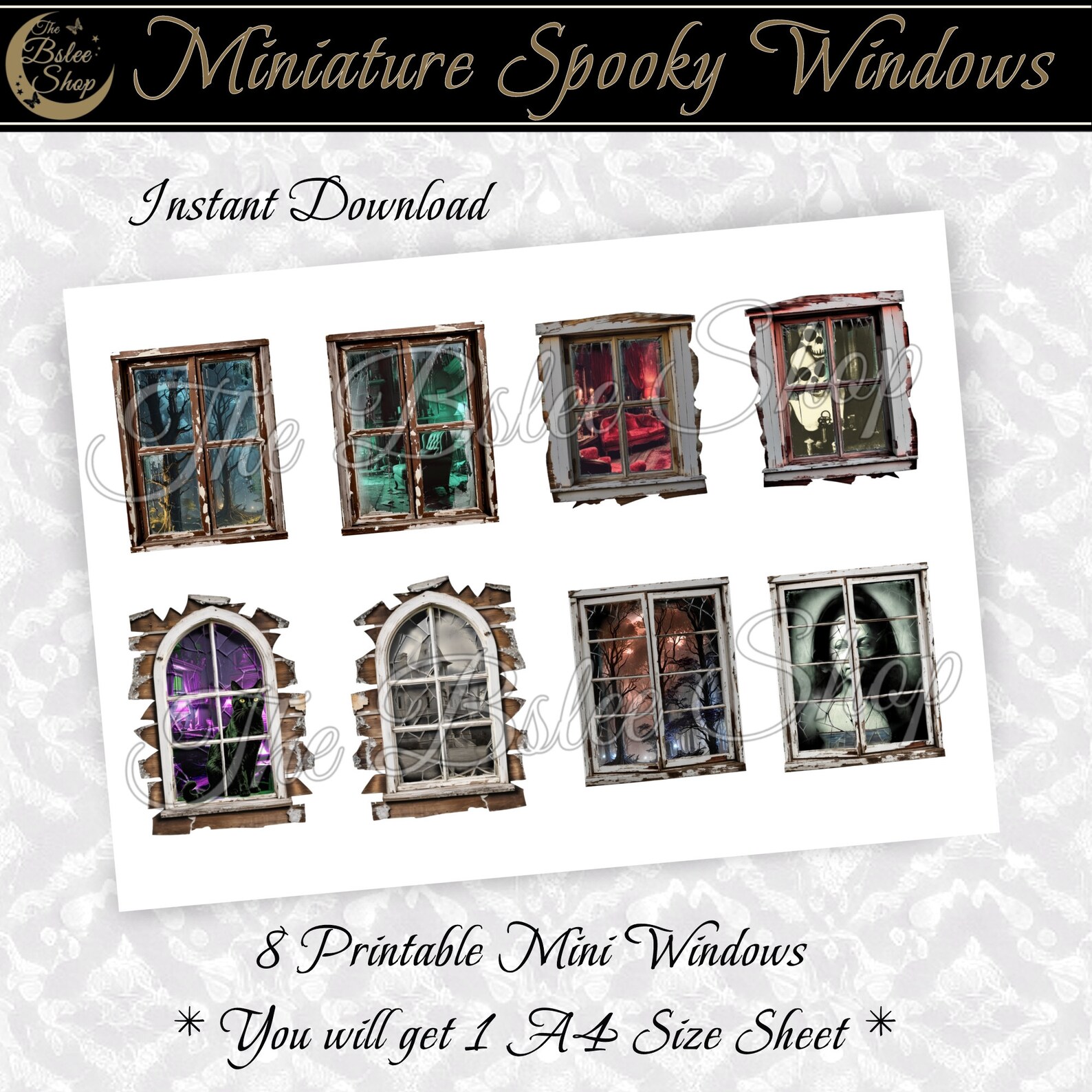 Miniature Spooky Windows, Dollhouse Decor, Haunted House, Printable ...