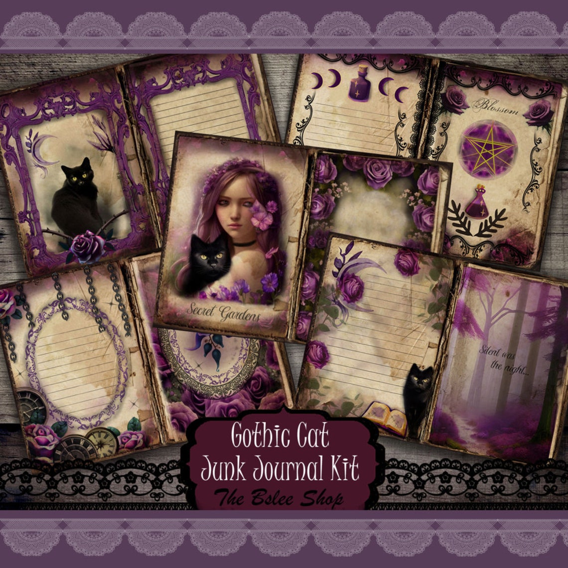 Gothic Purple Junk Journal Pages Printable Vintage Journal - Etsy