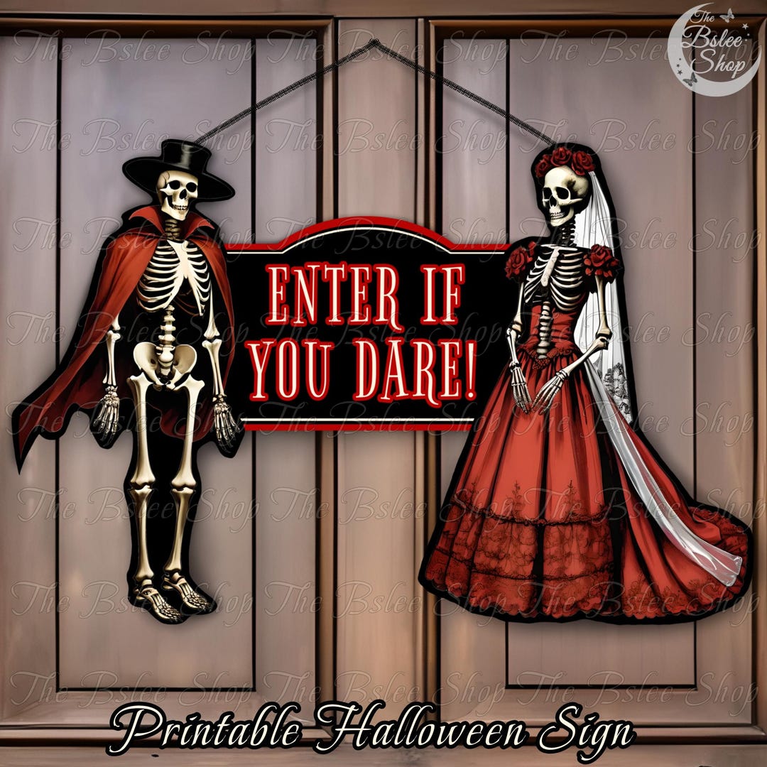 Halloween Door Sign, Skeleton Party Sign, Spooky Decor, DIY Sign, Skull ...