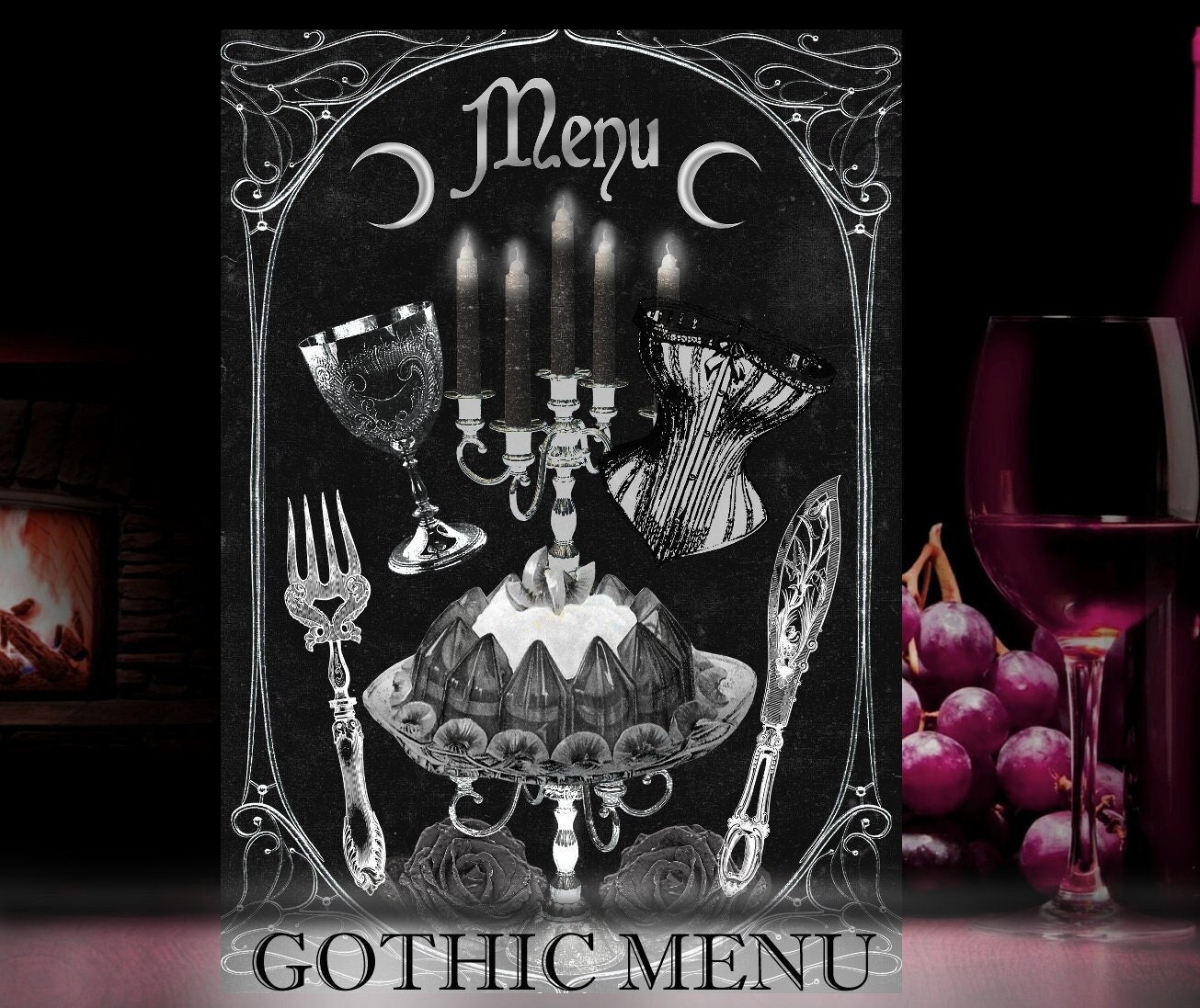 Printable Gothic Menu, Halloween Writing Menu, Vampire Menu, Gothic ...