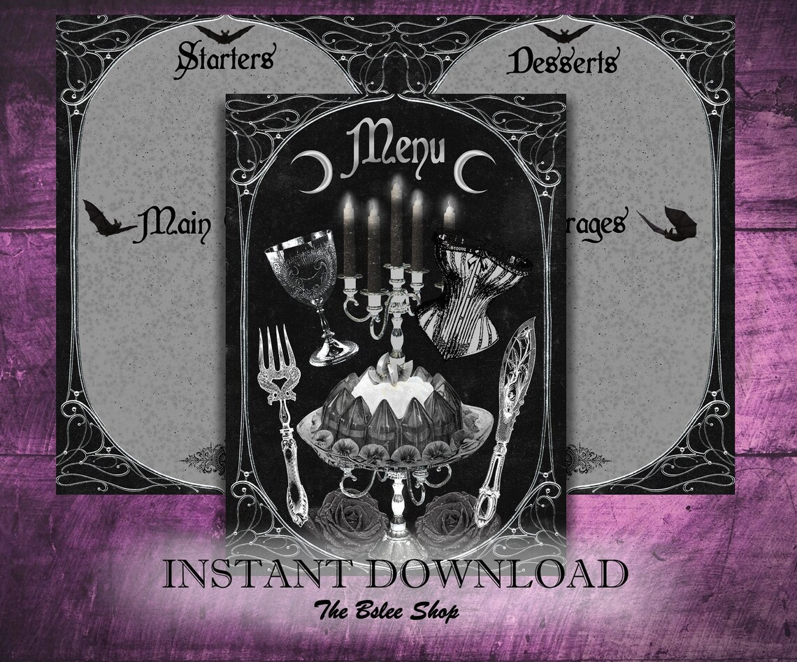 Printable Gothic Menu Halloween Writing Menu Vampire Menu - Etsy