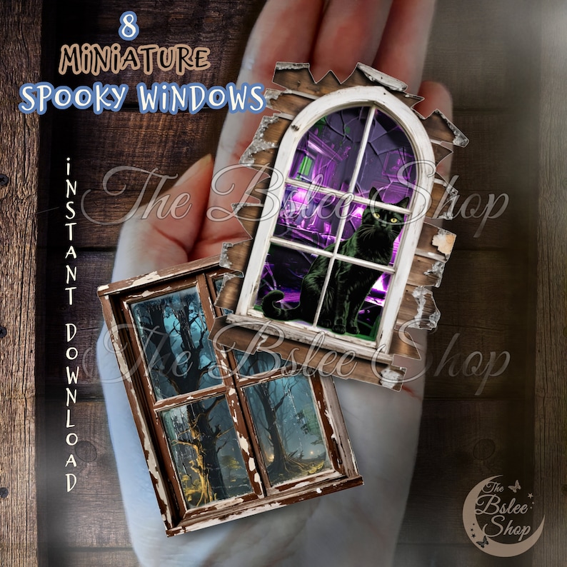 Miniature Spooky Windows, Dollhouse Decor, Haunted House, Printable ...