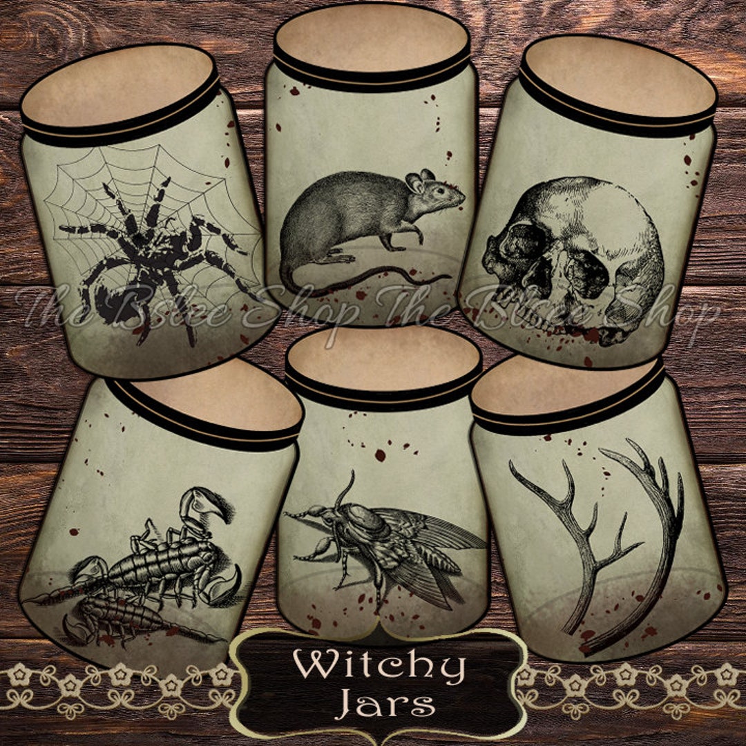 Witchy Apothecary Jars, Printable Spooky Jar Tags, Horror Scrapbooking ...