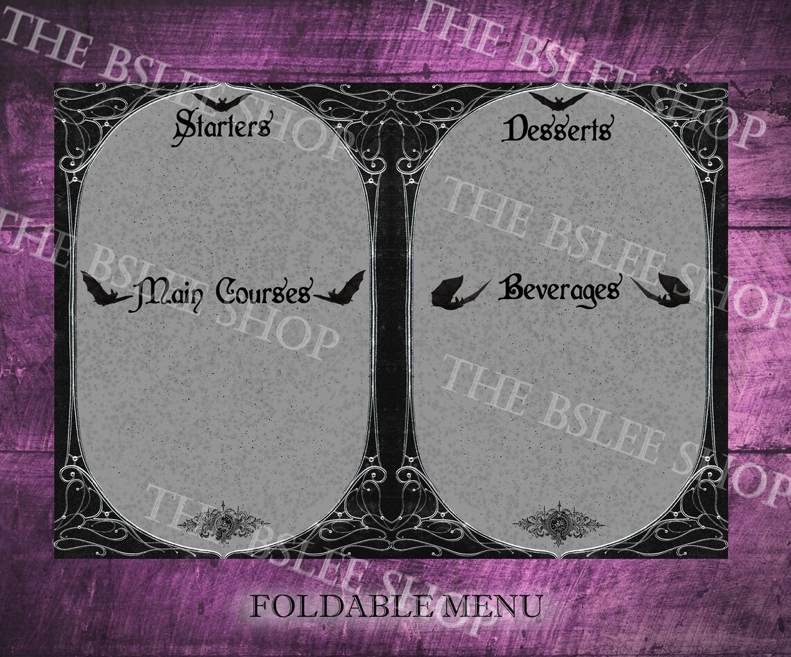 Printable Gothic Menu Halloween Writing Menu Vampire Menu - Etsy