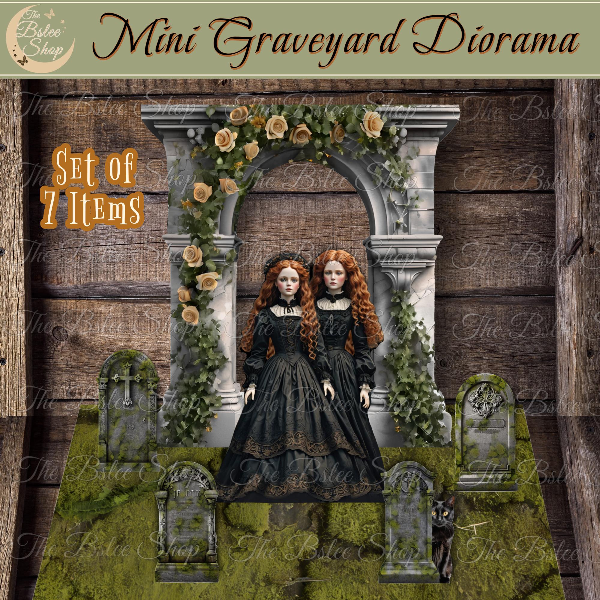 Victorian Twins in the Graveyard Diorama, Miniature Halloween Decor ...